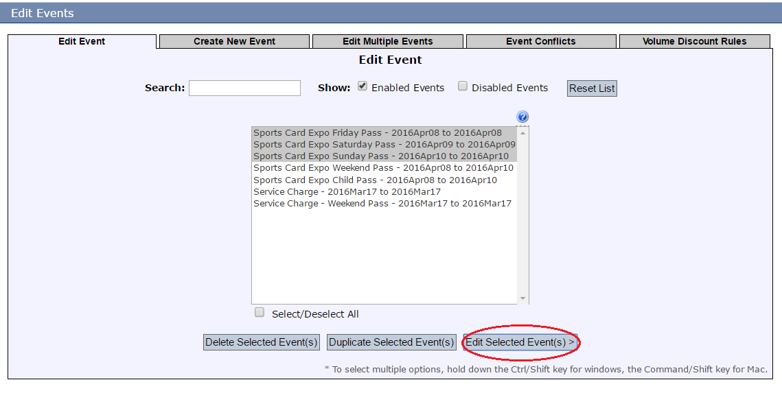 Editing Multiple Events Multiple Event Editor